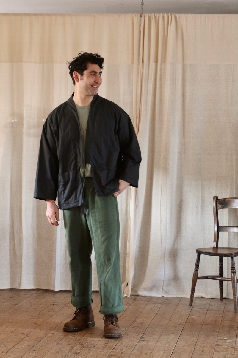 The Garden Kimono - Dead-stock Waxed Cotton Myrtle Green